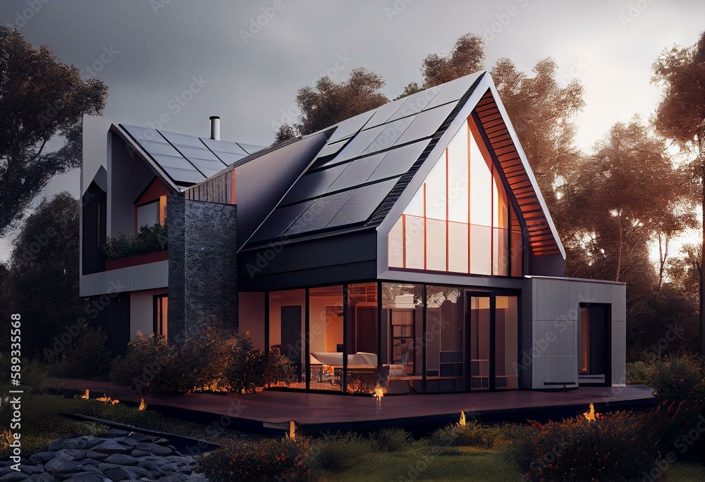 Modern house design with solar roof, future design for better green ...