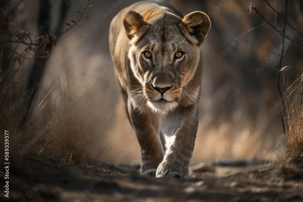 Beautiful lioness in nature in a natural habitat. AI generated, human ...