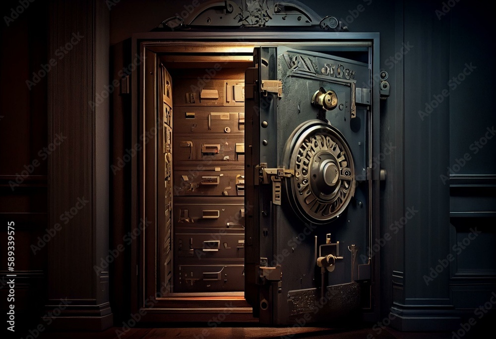 secret room with safety deposit box and safe with bank vault door ...