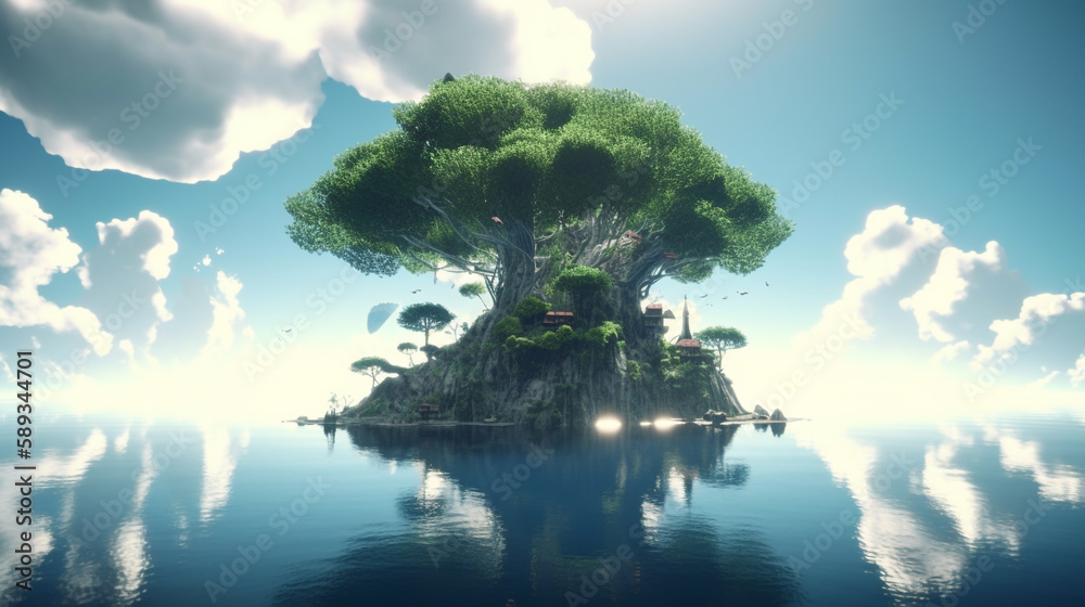 Beautiful underwater view of floating island above and below water ...