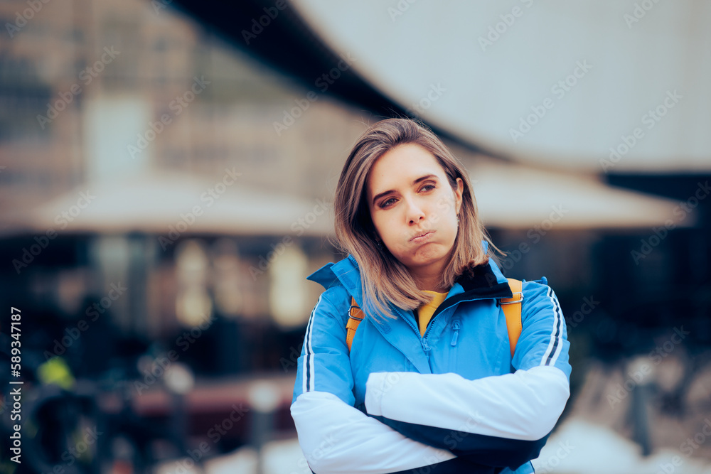 Stressed Woman with Arms Crossed Thinking What to Do . Unhappy ...
