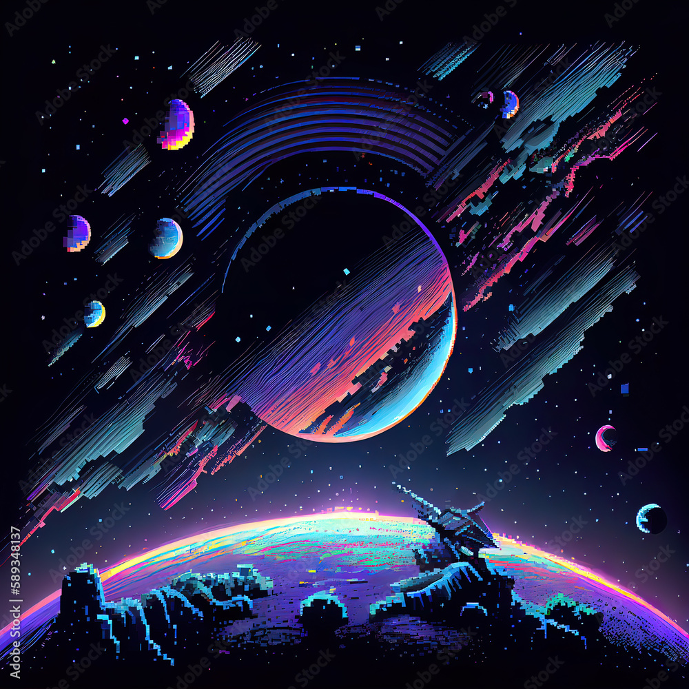 Pixel Art Space Background - Ai Generated Stock Illustration | Adobe Stock