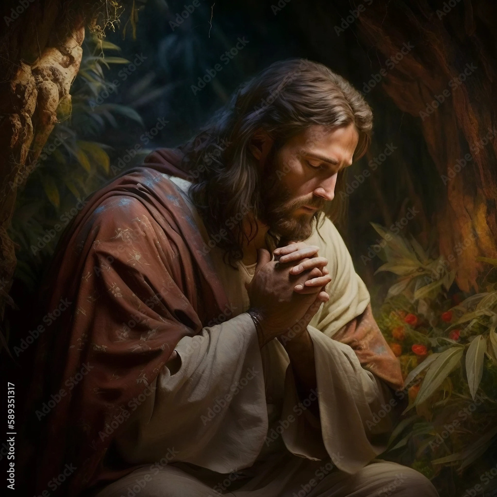 Jesus Christ Praying in the Garden of Gethsemane Stock Illustration ...