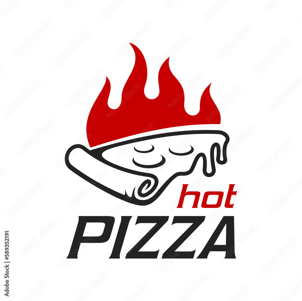 Pizza in fire icon, pizzeria or Italian restaurant and fast food vector ...