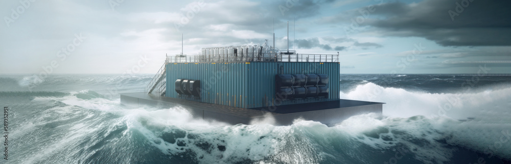 Renewable Energy. Ocean wave power generator or tidal power energy ...