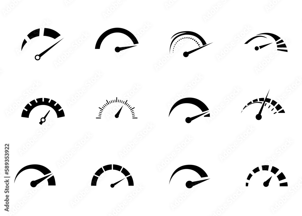Set of speedometer icons black and white. Vector illustration ...