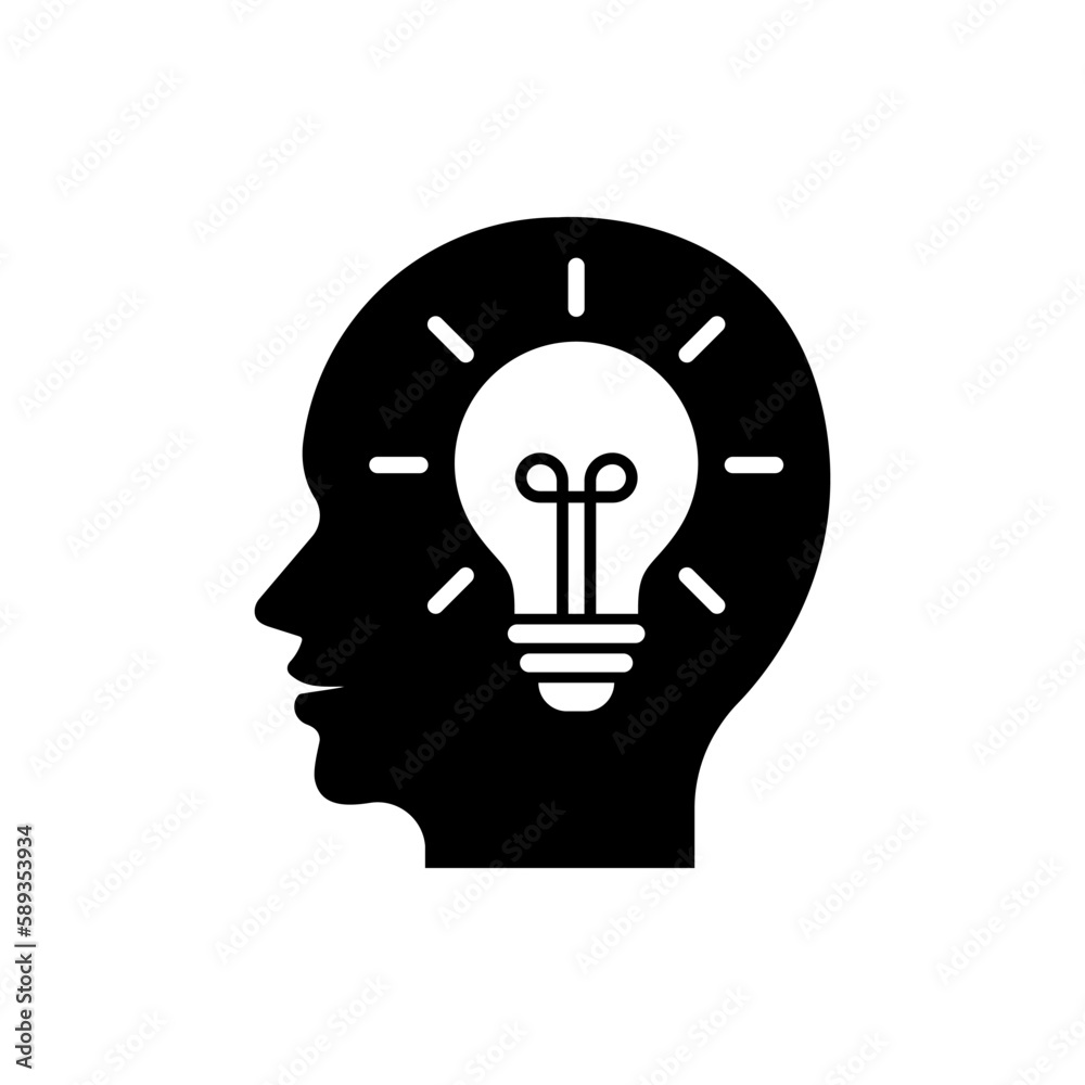 Human head with lightbulb. Idea, innovation. Creativity icon concept ...