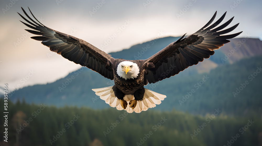 Majestic Bald Eagle Spreading Its Wings and Soaring Through the Blue Skies of North America ...
