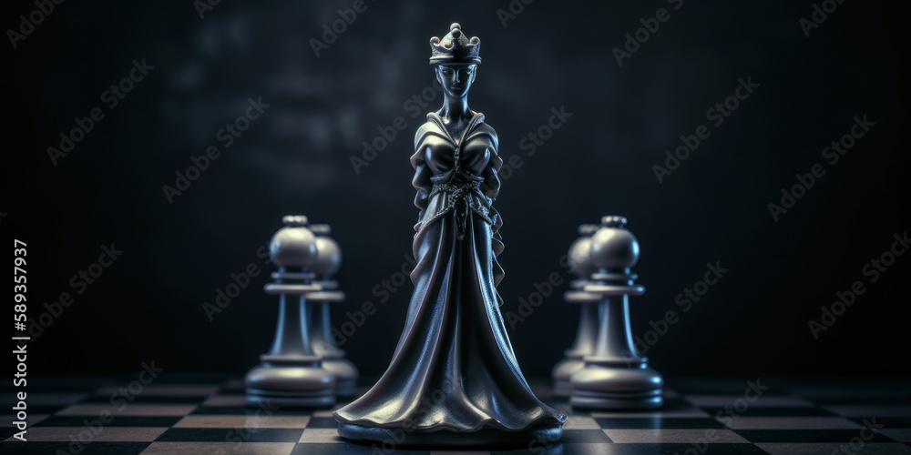 Queen of chess on the chessboard, leadership and strategy succes ...