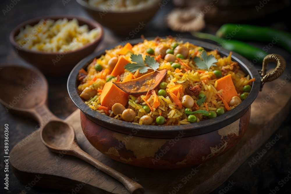 veg biryani created using AI Generative Technology Stock Illustration ...