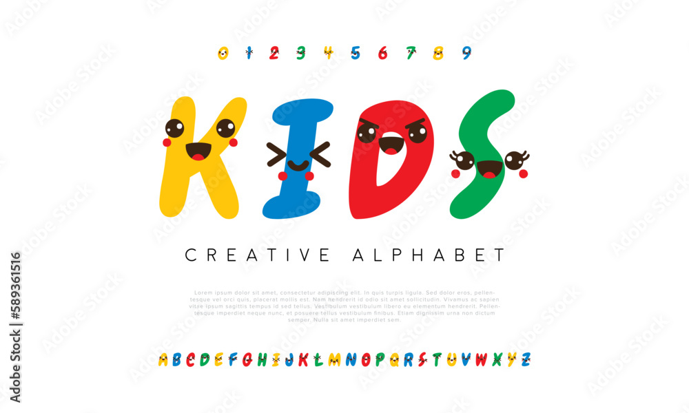 Kids modern abstract digital alphabet colorful font. Minimal cute kids ...