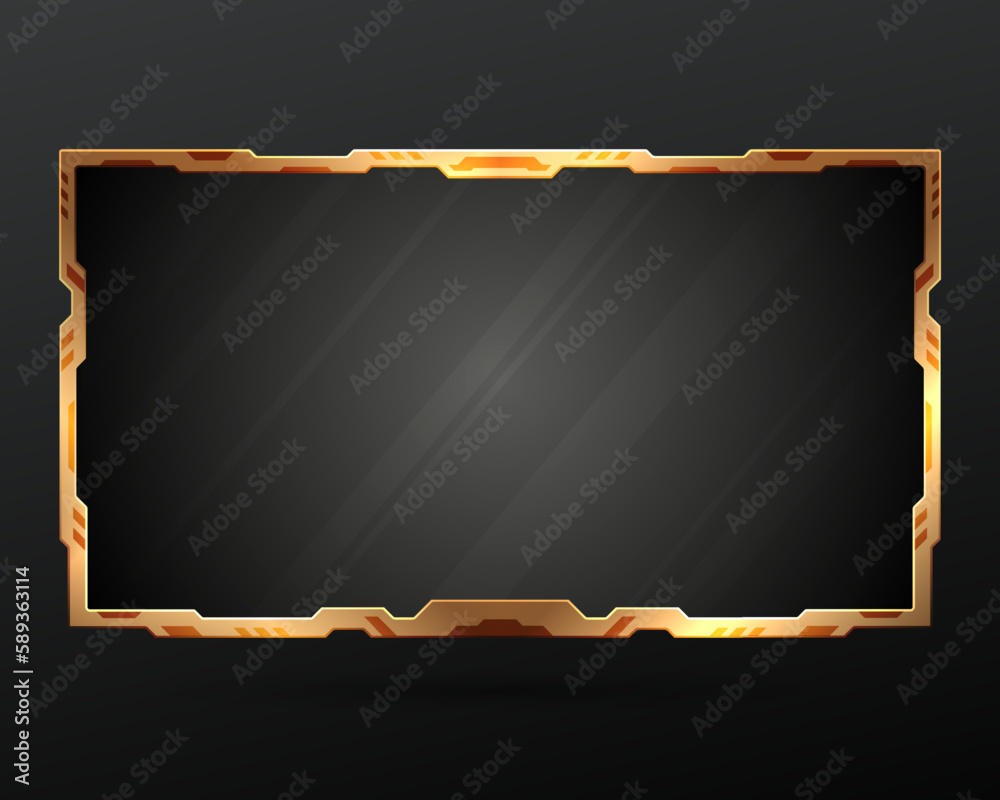 Golden border live stream overlay futuristic game gui screen panel ...