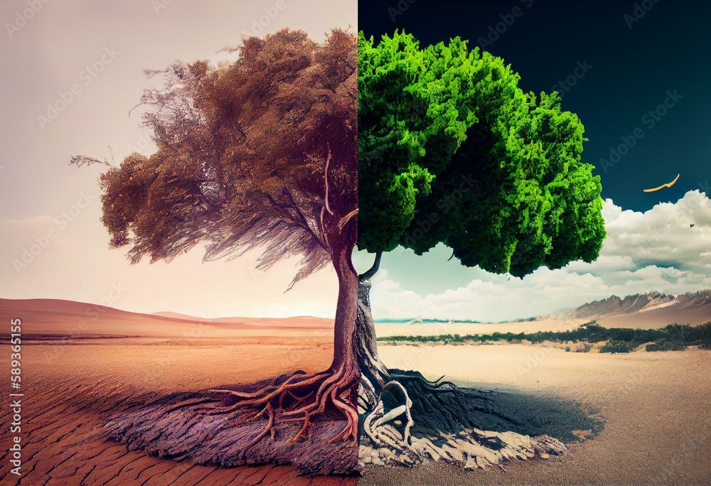 tree in two with very different environments Earth Day or World ...