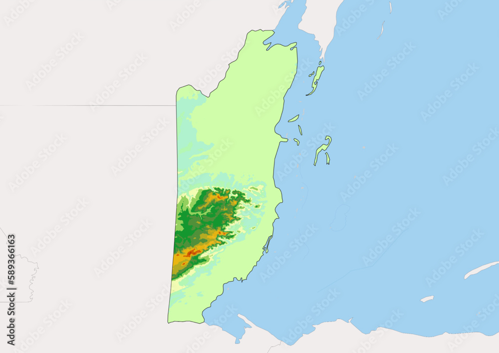 High detailed vector Belize physical map, topographic map of Belize on ...