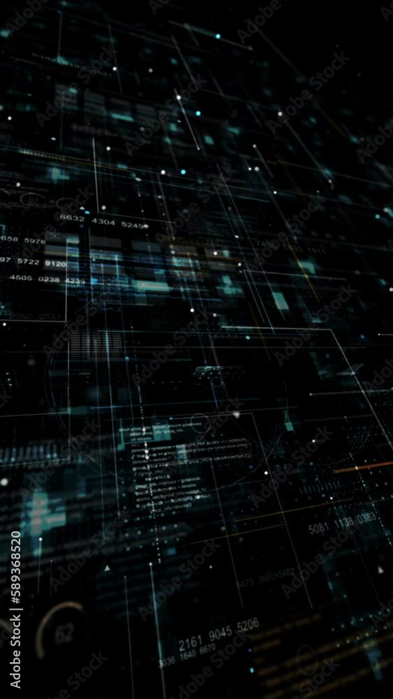 Motion graphic of Blue data matrix simulation digital line and grid ...