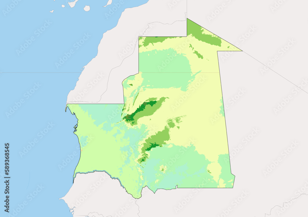 High detailed vector Mauritania physical map, topographic map of ...