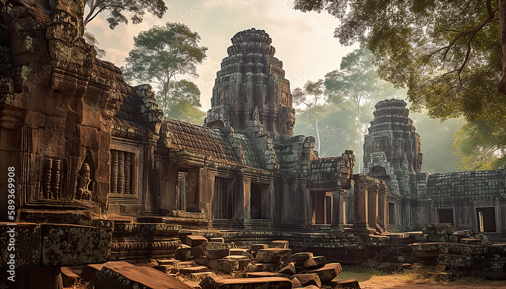 bayon temple country. Created using generative AI Stock Illustration ...