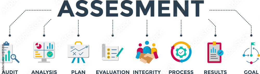 Assessment banner web icon vector illustration for accreditation and ...
