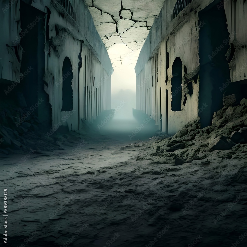 gloomy corridor variant, walkway through city, exploring ruins ...