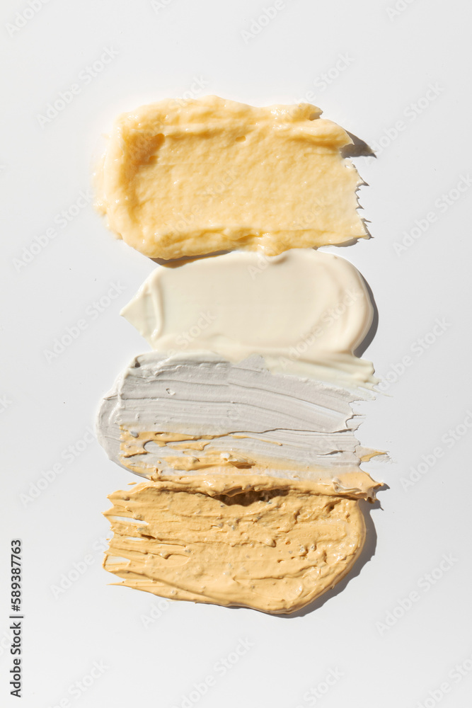 Samples and textures of various cosmetics for skin and hair care ...