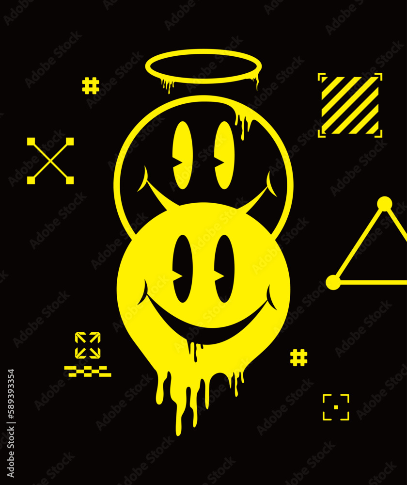 Devil and angel smile icon emoji poster tattoo clip art illustration ...