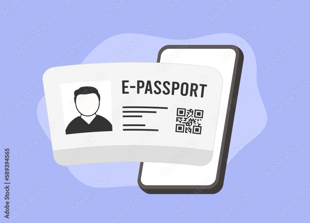 E-passport concept illustration. Electronic passport on phone screen ...