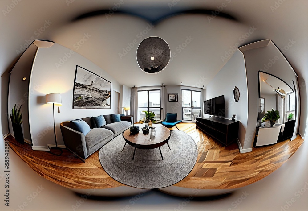 full seamless hdri 360 panorama in interior of guest living room hall ...