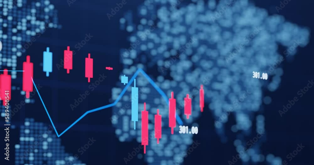 Fake stock market tickers with graphs and charts. Digital animation of ...