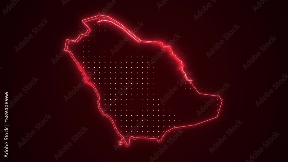 Neon Red Saudi Arabia Map Borders Outline Loop Background. Neon Red ...