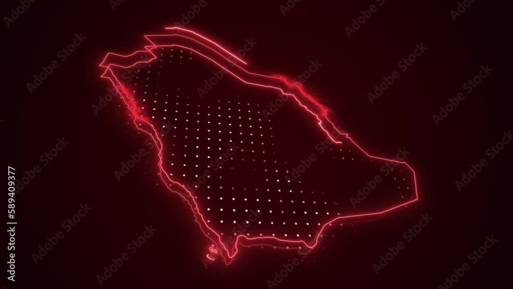 3D Neon Red Saudi Arabia Map Borders Outline Loop Background. Neon Red ...