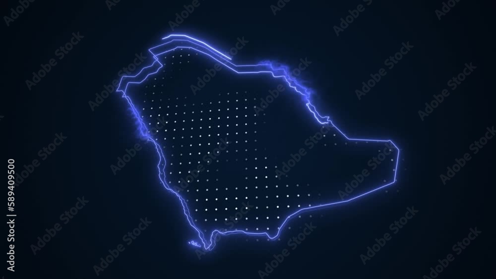 3D Moving Neon Blue Saudi Arabia Map Borders Outline Loop Background ...