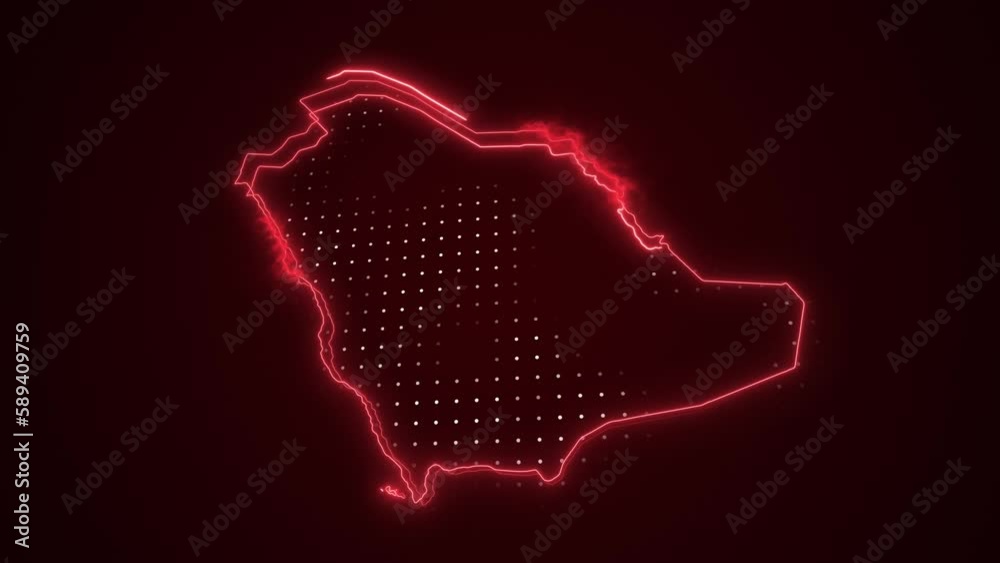3D Moving Neon Red Saudi Arabia Map Borders Outline Loop Background ...