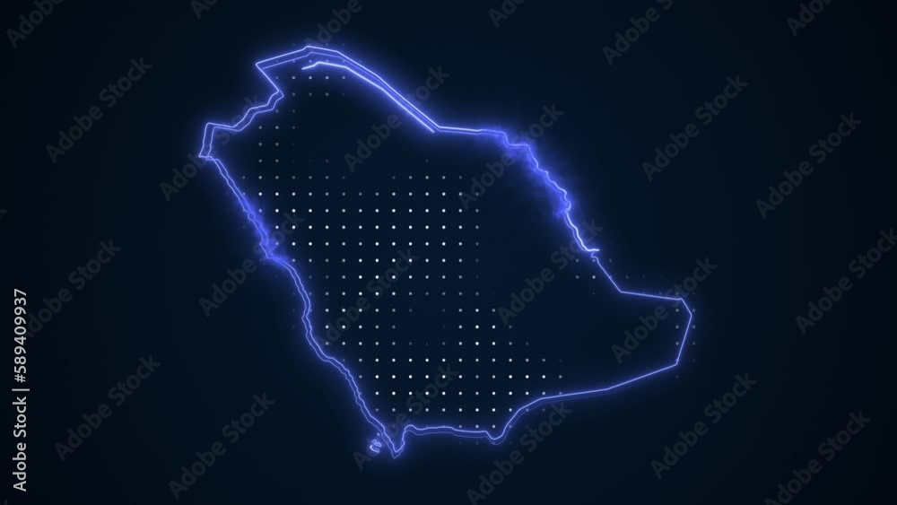 Neon Blue Saudi Arabia Map Borders Outline Loop Background. Neon Blue ...