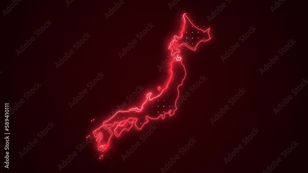 Neon Red Japan Map Borders Outline Loop Background. Neon Red Colored ...