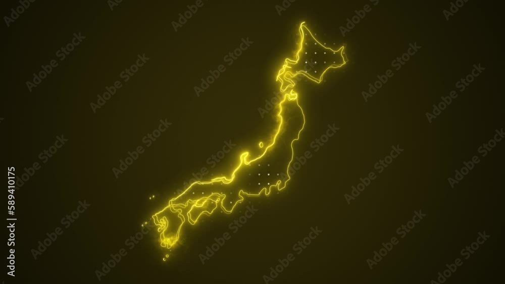 Neon Yellow Japan Map Borders Outline Loop Background. Neon Yellow ...