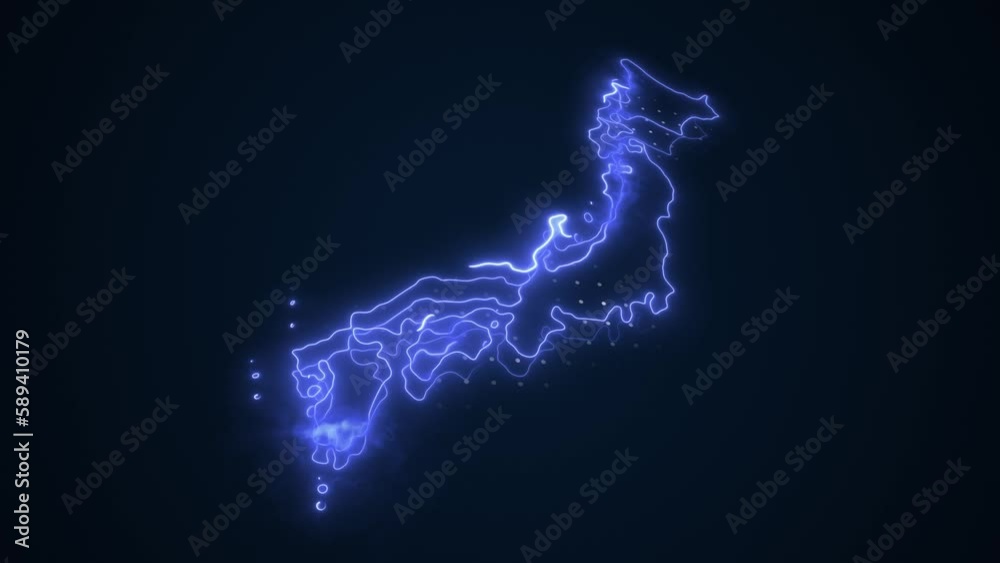 3D Neon Blue Japan Map Borders Outline Loop Background. Neon Blue ...
