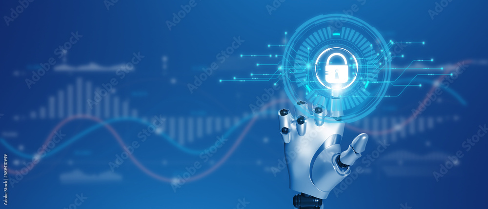 Concept of Artificial intelligence, AI robot with finger scanning ...