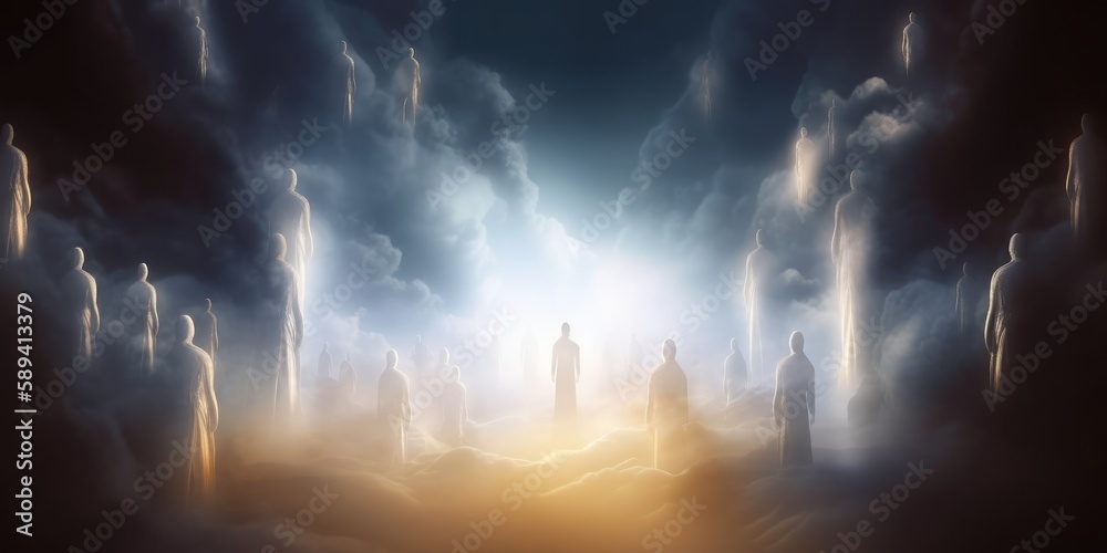 Souls or spirits in the afterlife ascending to the heavens. Religious ...
