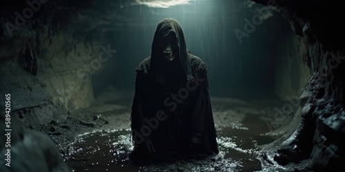 Plakat Death cult member wearing a horrific skull mask defiling the ...