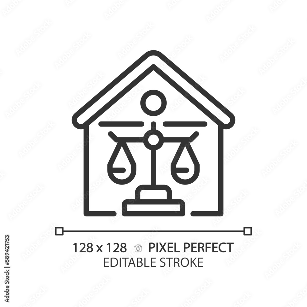 Property law pixel perfect linear icon. Real estate legal owning ...