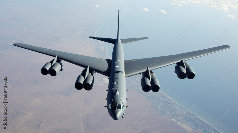 A Top-Side View of the B-52 Stratofortress Military Aircraft in Flight ...