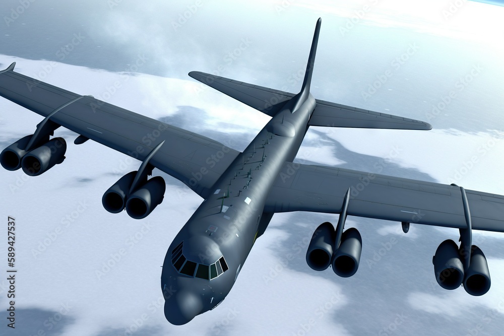 A Top-Side View of the B-52 Stratofortress Military Aircraft in Flight ...