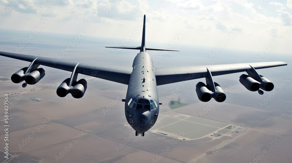 A Top-Side View of the B-52 Stratofortress Military Aircraft in Flight ...