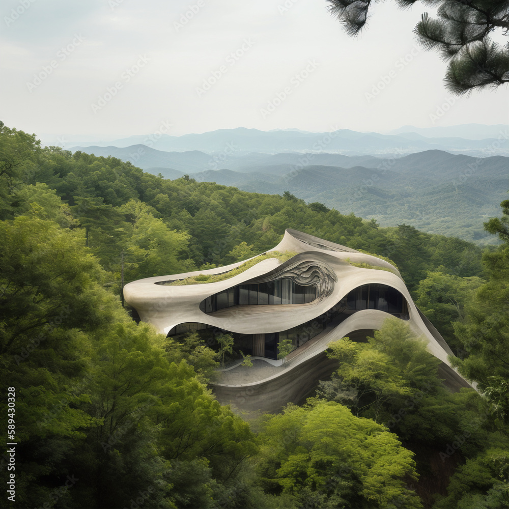 The image showcases a stunning organic house seamlessly integrated into ...