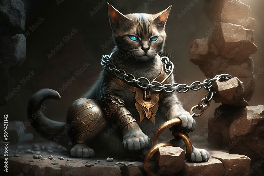 Prometheus in chains as Cat Greek God illustration generative ai Stock ...
