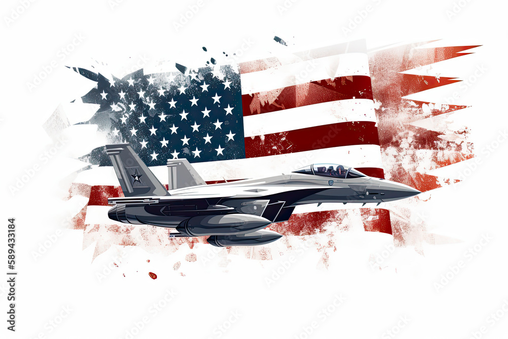 American flag with military fighter jets isolated on white background ...