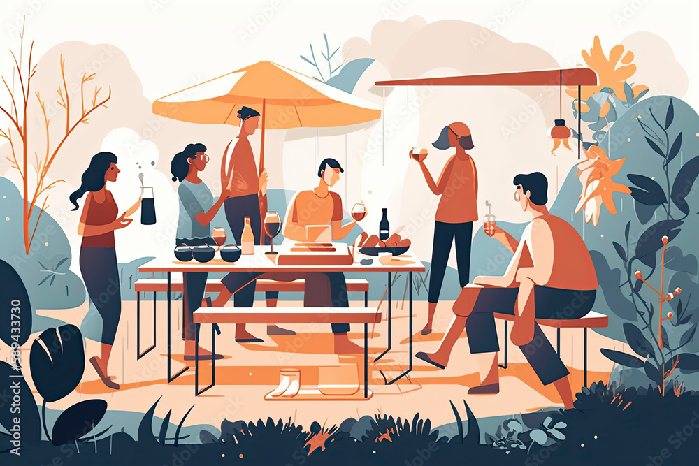 Concept of a moment of conviviality, with a group of friends gathered ...