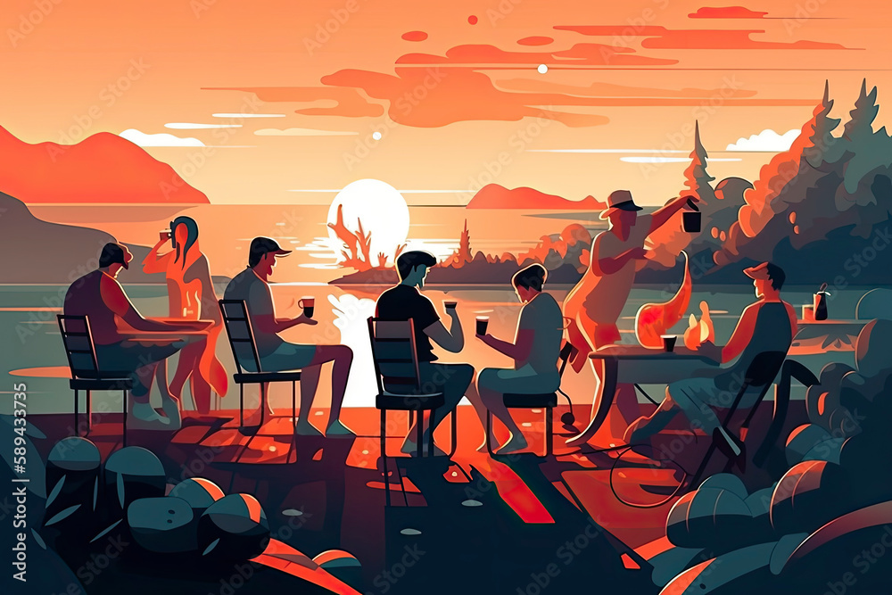 Concept of a moment of conviviality, with a group of friends gathered ...