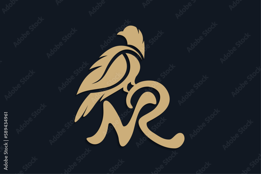 letter bird logo design template. combination of letter n, r, bird ...