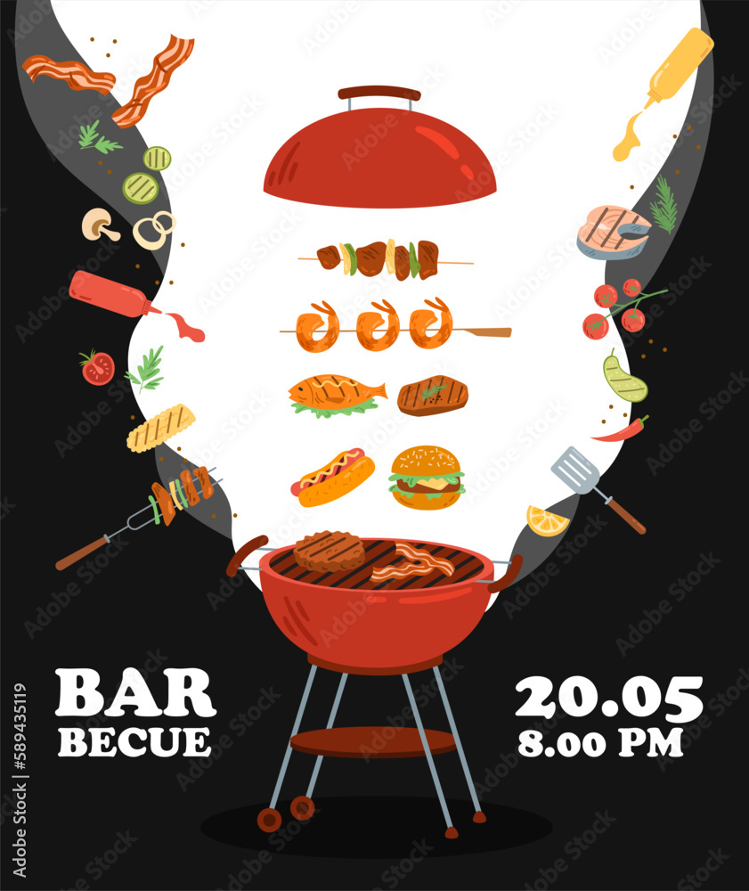 Grafika wektorowa Stock: Poster with barbecue. Advertising graphic ... Grafika wektorowa Stock: Poster with barbecue. Advertising graphic ...